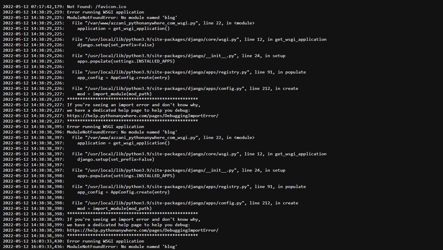 Error Running Wsgi Application Modulenotfounderror No Module Named Blog Forums